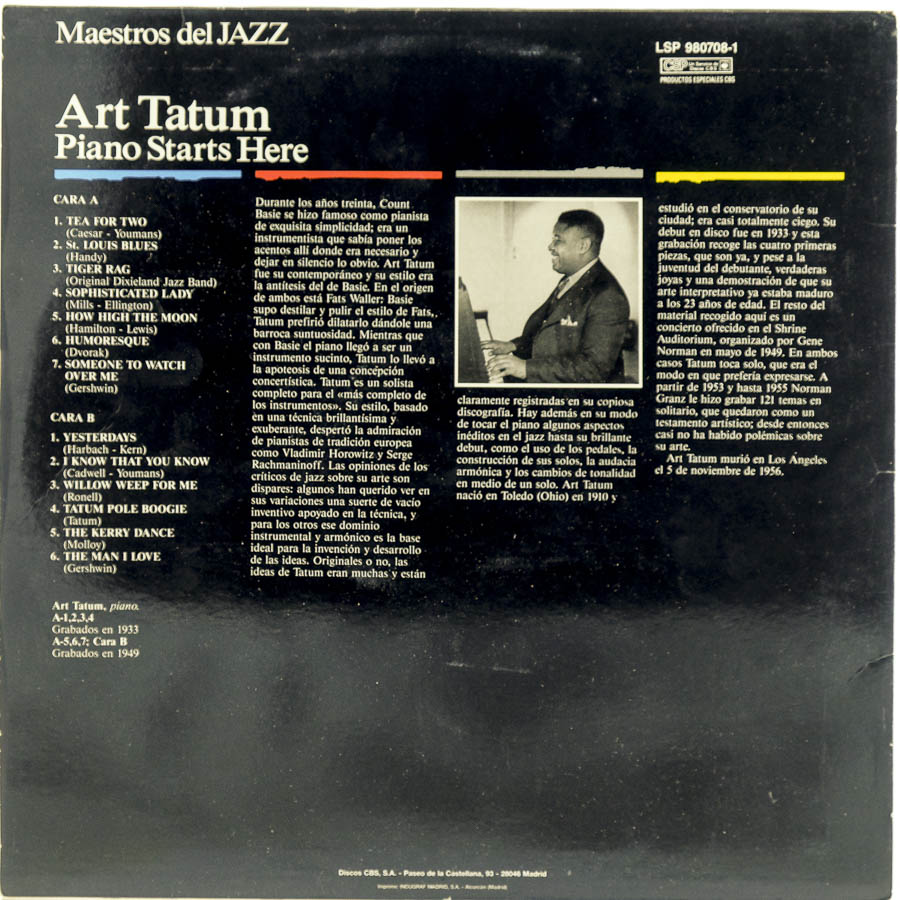 Art Tatum - Piano Starts Here - Raw Music Store