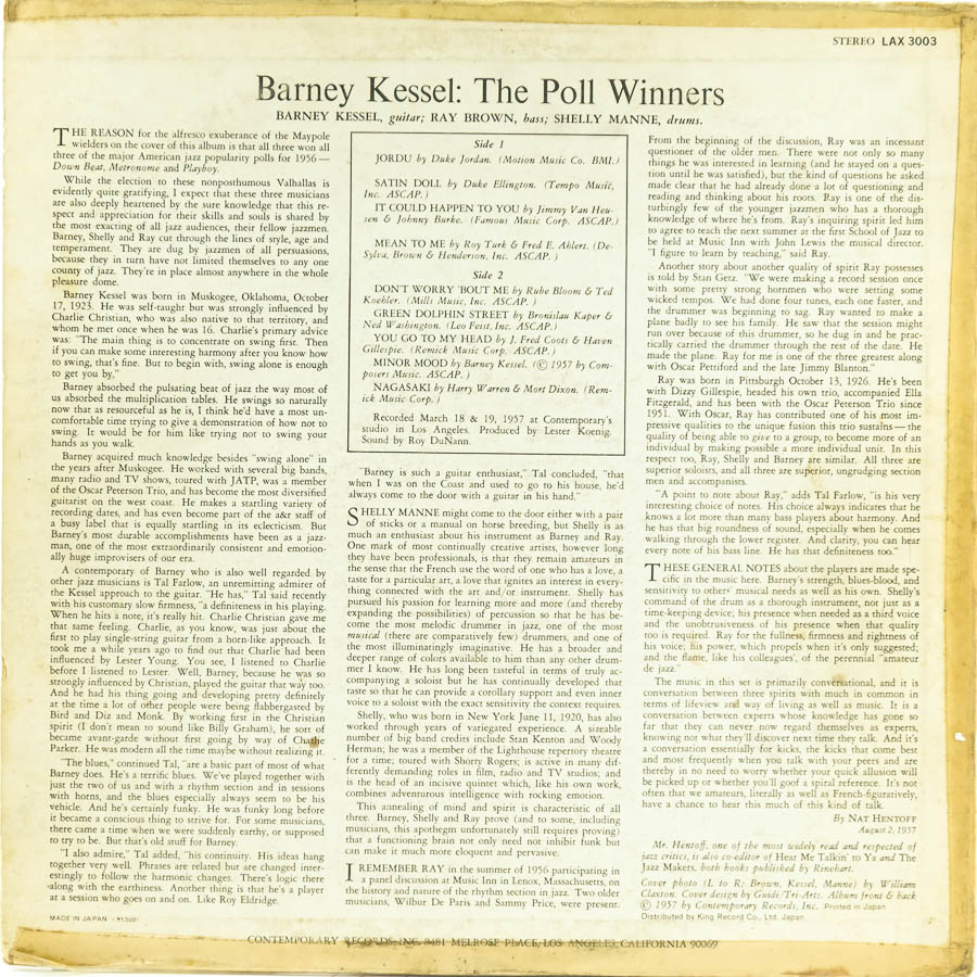 Barney Kessel - The Poll Winners - Raw Music Store