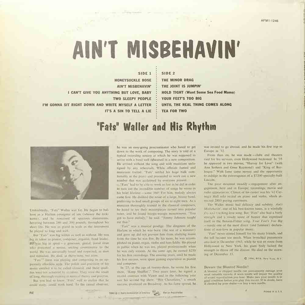 Fats Waller & His Rhythm - Ain't Misbehavin' - Raw Music Store