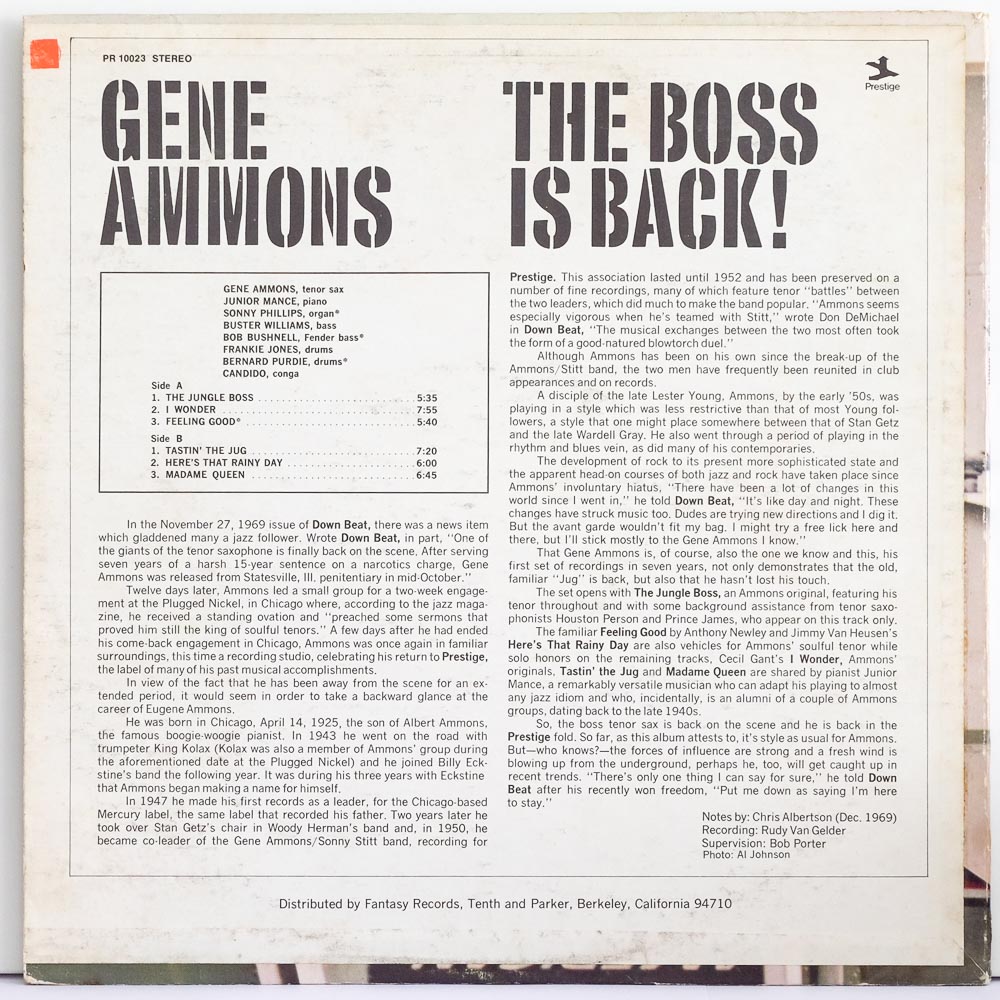Gene Ammons - The Boss Is Back! - Raw Music Store