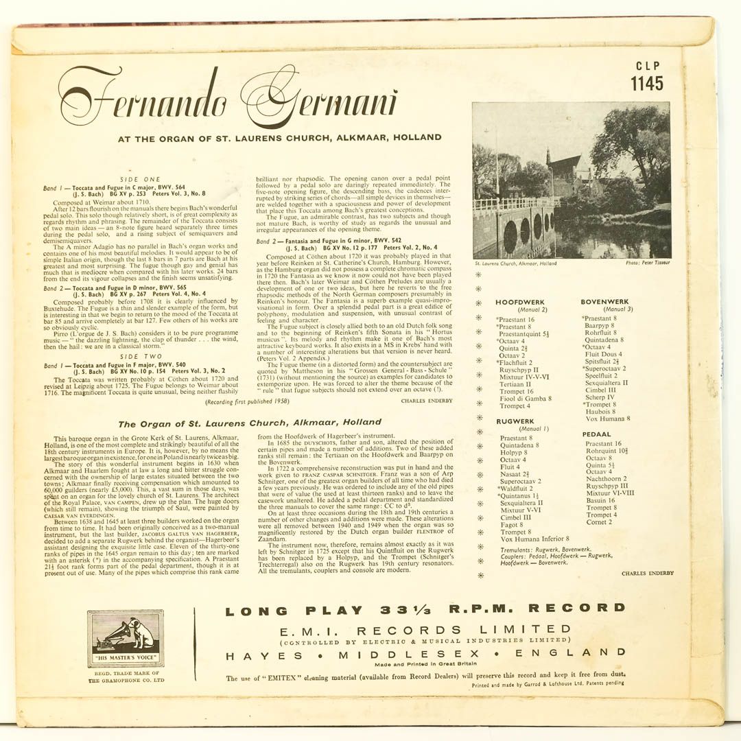 Johann Sebastian Bach - Fernando Germani - Toccata And Fugue In C Major ...