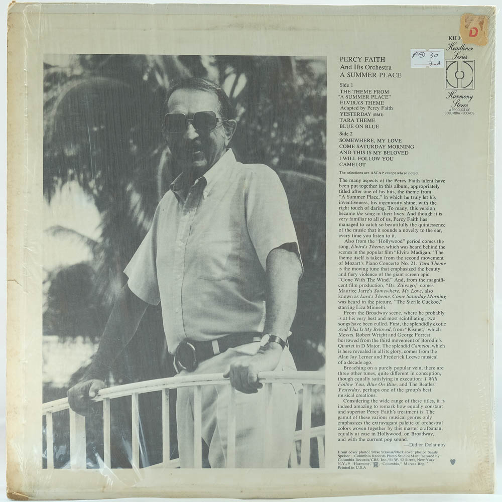 Percy Faith & His Orchestra - A Summer Place - Raw Music Store