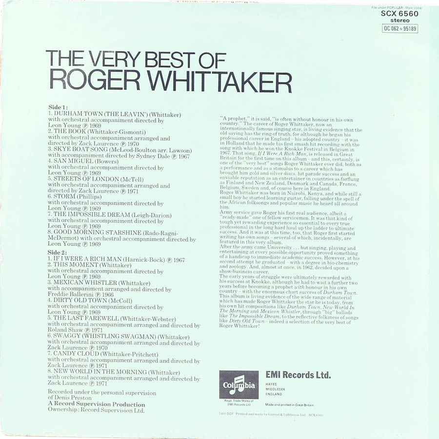Roger Whittaker - The Very Best Of Roger Whittaker - Raw Music Store