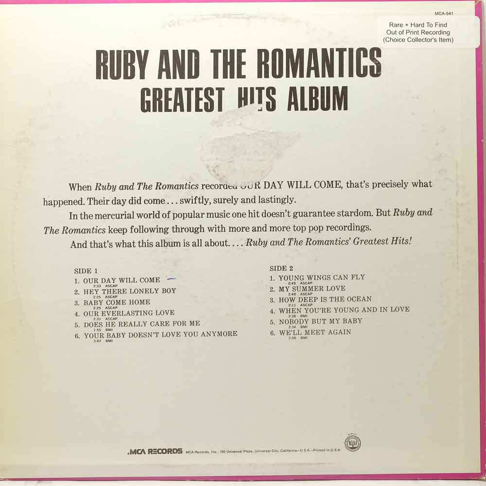 Ruby And The Romantics - Greatest Hits Album - Raw Music Store
