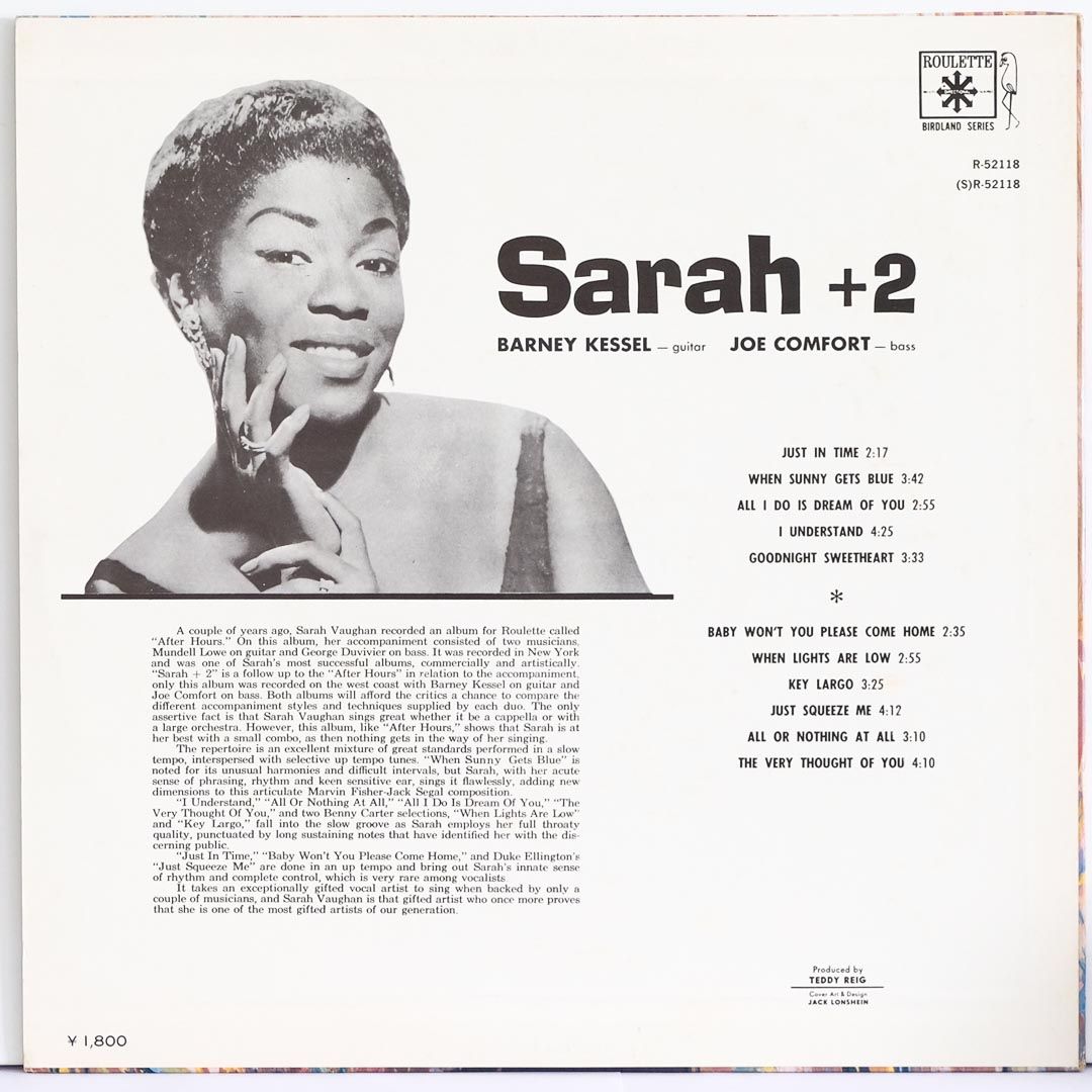 Sarah Vaughan - Barney Kessel - Joe Comfort - Sarah + 2 - Raw Music Store