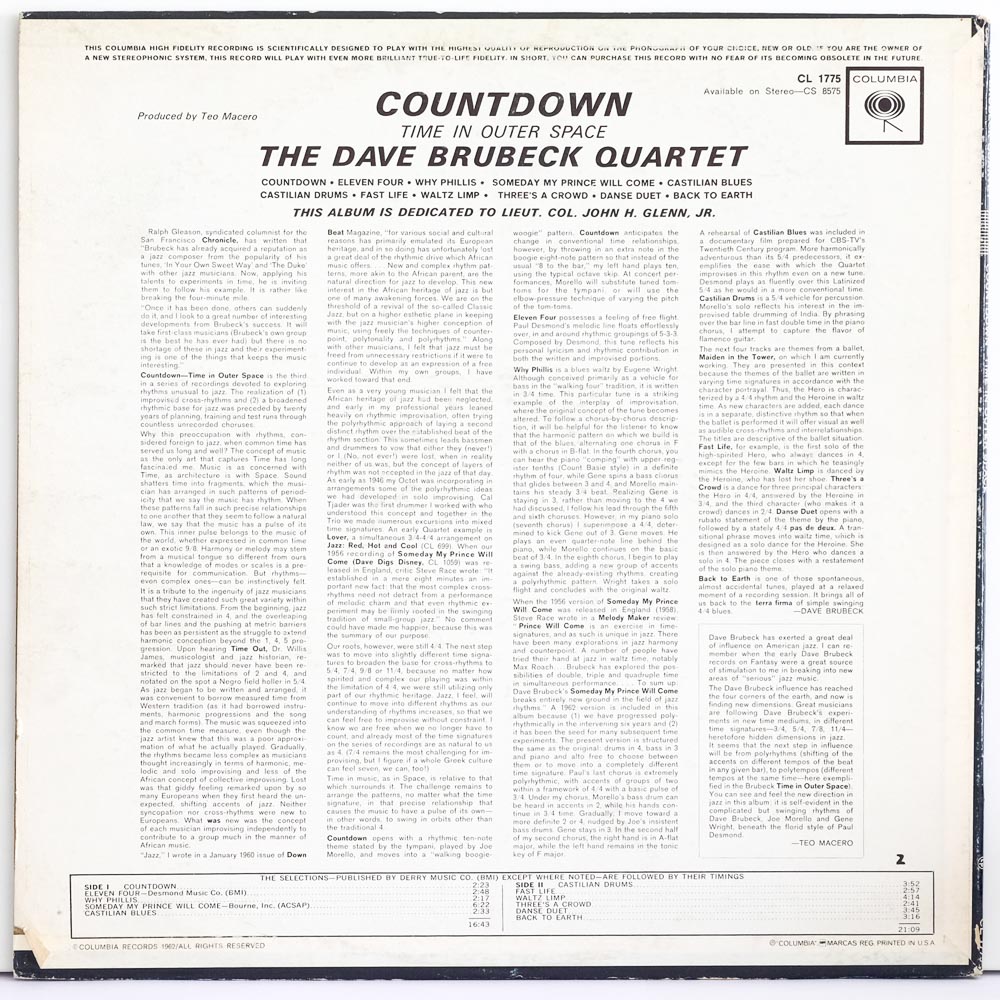 The Dave Brubeck Quartet - Countdown Time In Outer Space - Raw Music Store