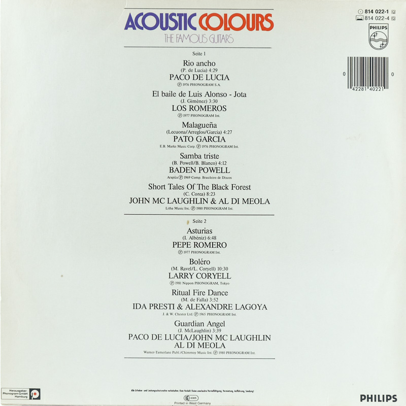 Various - Acoustic Colours (The Famous Guitars) - Raw Music Store