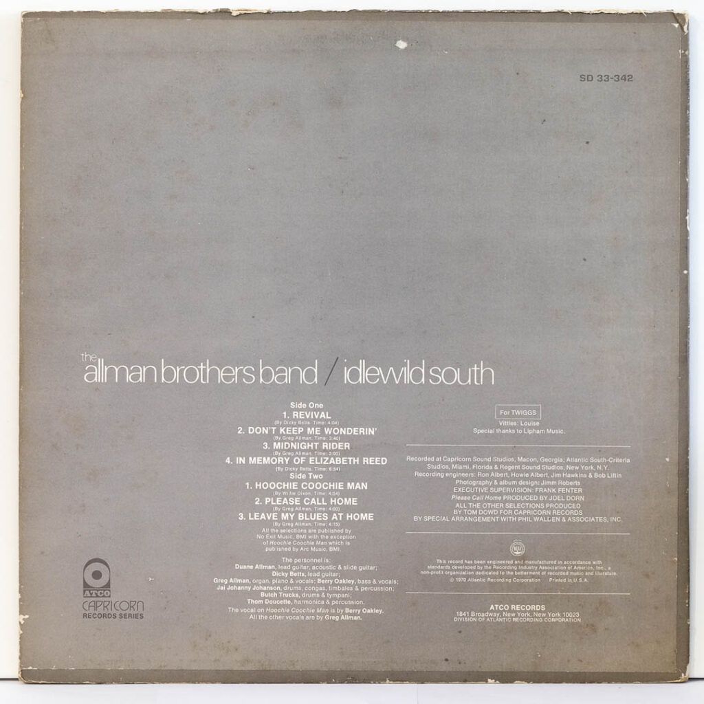 The Allman Brothers Band - Idlewild South - Raw Music Store