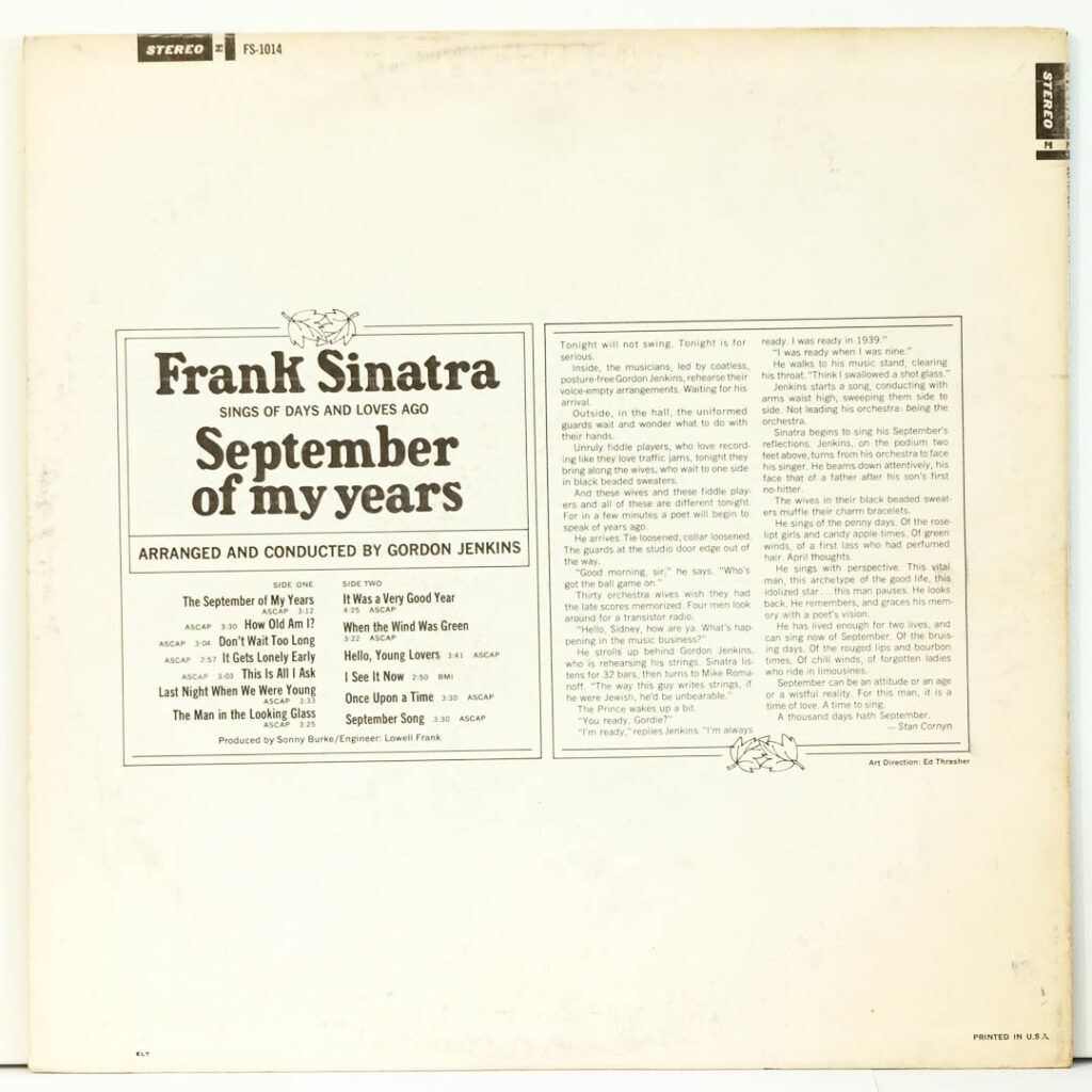 Frank Sinatra - September Of My Years - Raw Music Store