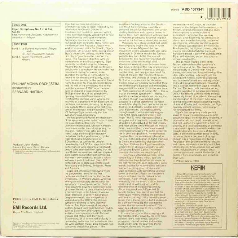Sir Edward Elgar / Bernard Haitink, Philharmonia Orchestra - Elgar Symphony Nr.1 - Raw Music Store
