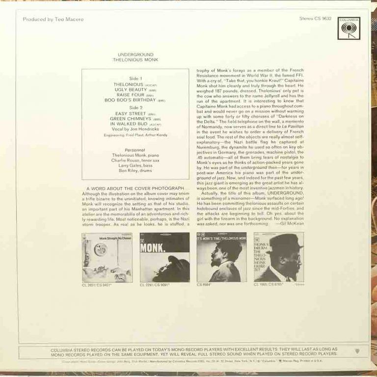 Thelonious Monk - Underground - Raw Music Store