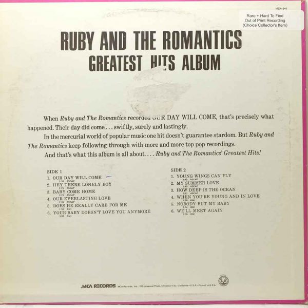 Ruby And The Romantics - Greatest Hits Album - Raw Music Store