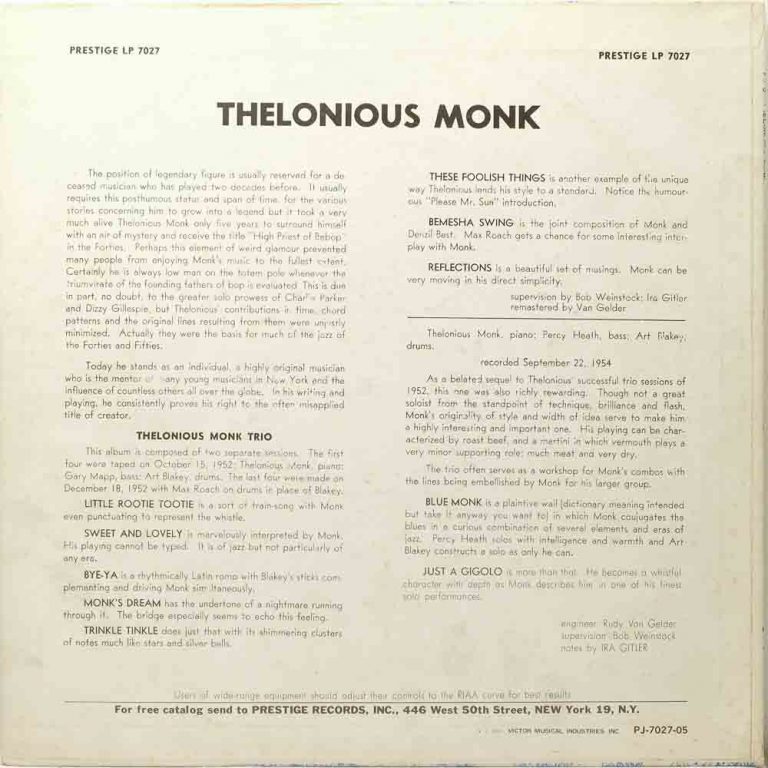 Thelonious Monk Trio - Thelonious Monk Trio - Raw Music Store