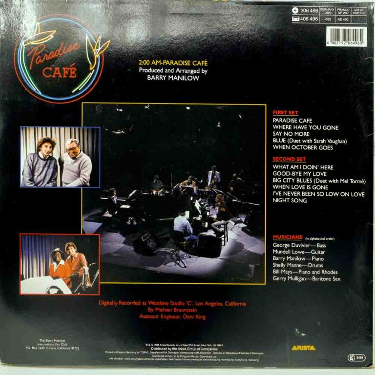 Barry Manilow - 2:00 AM Paradise Cafe - Raw Music Store