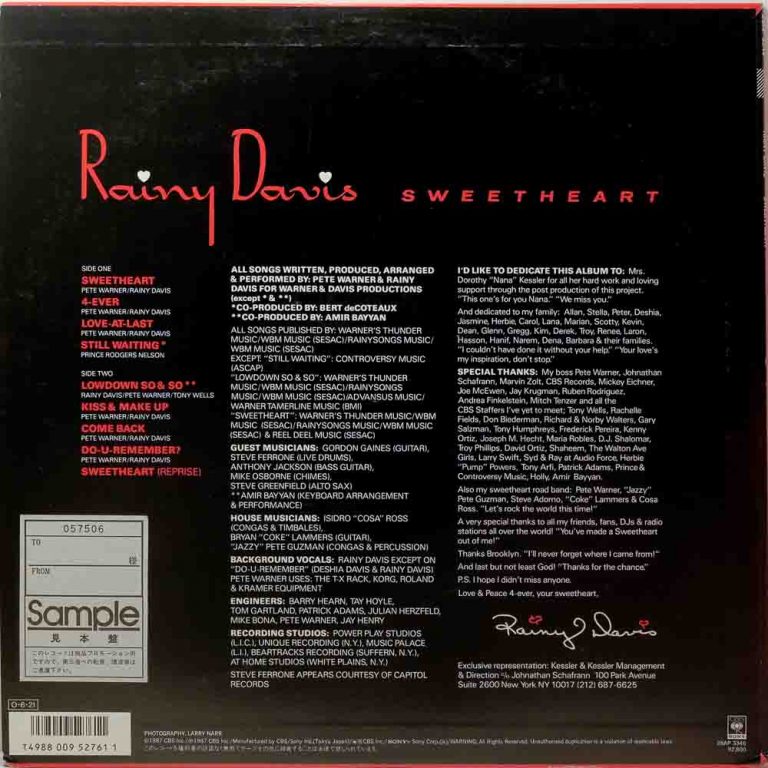 Rainy Davis - Sweetheart - Raw Music Store