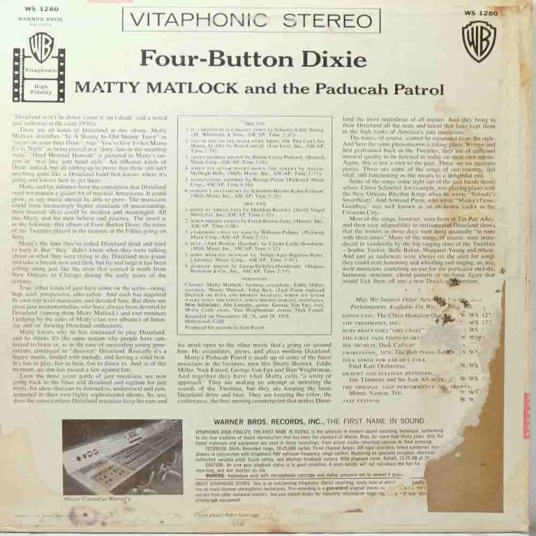 Matty Matlock And The Paducah Patrol - Four-Button Dixie - Raw Music Store
